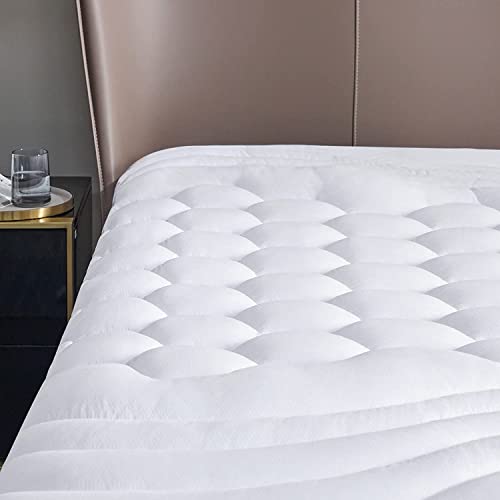 Bedsure Short Queen Mattress Pad - Soft Cooling Mattress Pad RV Queen, Quilted Fitted Mattress Protector with 8-21" Deep Pocket, Breathable Fluffy Pillow Top, White, 60x75 Inches