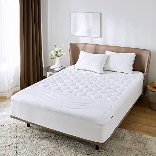 Bedsure Short Queen Mattress Pad - Soft Cooling Mattress Pad RV Queen, Quilted Fitted Mattress Protector with 8-21" Deep Pocket, Breathable Fluffy Pillow Top, White, 60x75 Inches