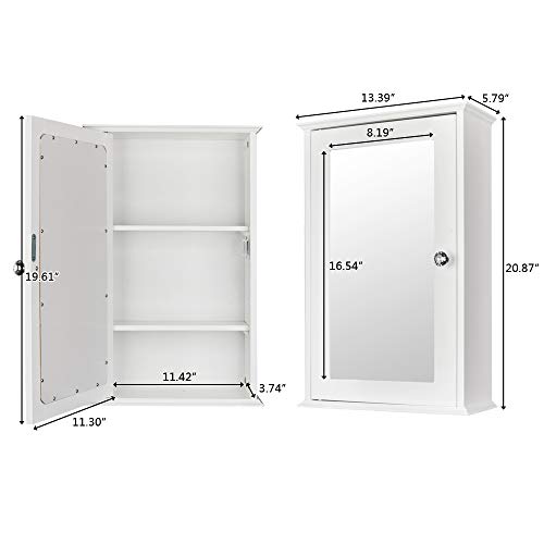 YUFUDE White Mirrored Bathroom Cabinet,Bathroom Storage Cabinet Wall Mounted with Single Door, Bathroom Medicine Cabinet