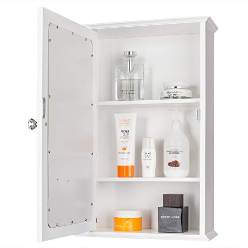 YUFUDE White Mirrored Bathroom Cabinet,Bathroom Storage Cabinet Wall Mounted with Single Door, Bathroom Medicine Cabinet