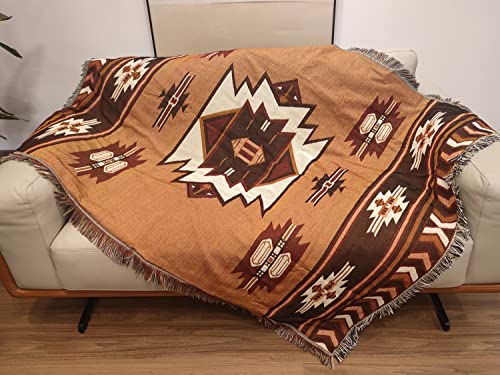 CCHYF Aztec Throw Blanket Native American Blanket Southwestern Boho Decor Reversible Woven Tassels Mexican Blankets and Throws for Couch Bed Chair Wall Tapestry Livingroom Outdoor Beach Brown 51"x63"