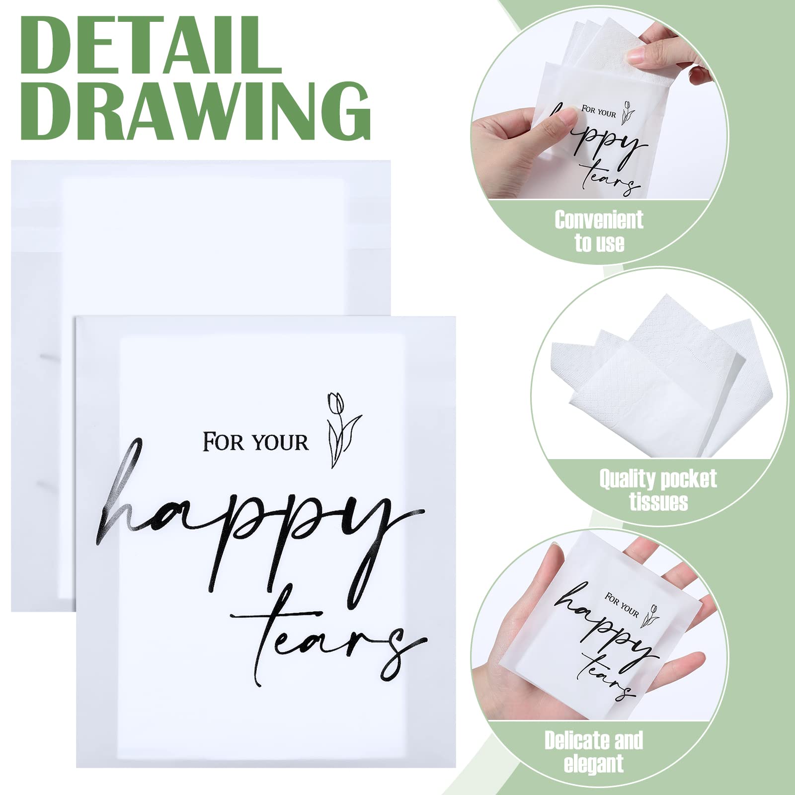 Eaasty Happy Tears Tissue Packs for Wedding 3 Ply Wedding Tissues for Guests Travel Size Bulk Facial Paper Welcome Bag Stuffers Gift Bride and Groom Mother(30 Pack)