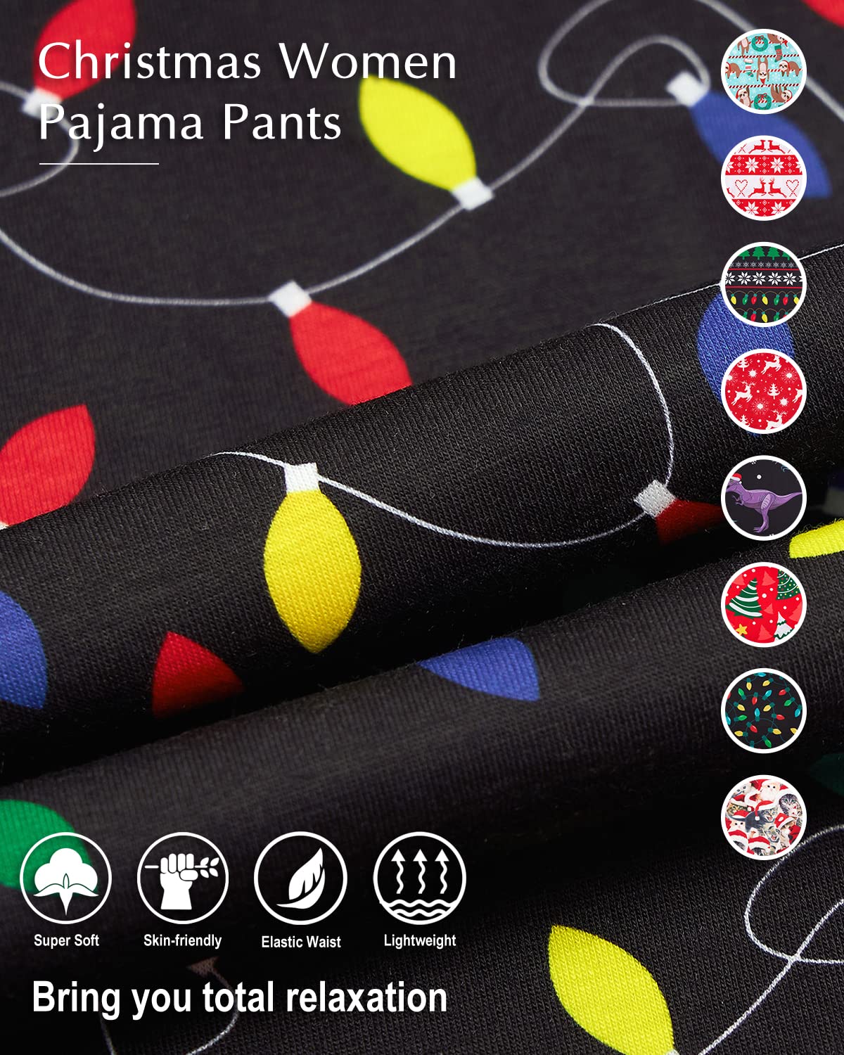 ALISISTER Christmas Lounge Pajama Pants for Women Soft Comfy Merry Xmas Pjs Pants Palazzo Loose Elastic Drawstring Sleep Bottoms Plus Size XL Black Green