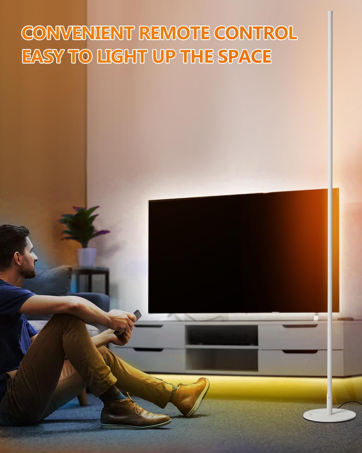 Modern Floor Lamp Led Standing Corner Lamp White Decor Contemporary Metal Floor Lamp for Living Room Bedrooms with Remote & Touch Control