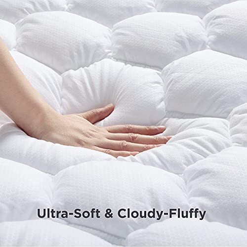 Bedsure Short Queen Mattress Pad - Soft Cooling Mattress Pad RV Queen, Quilted Fitted Mattress Protector with 8-21" Deep Pocket, Breathable Fluffy Pillow Top, White, 60x75 Inches