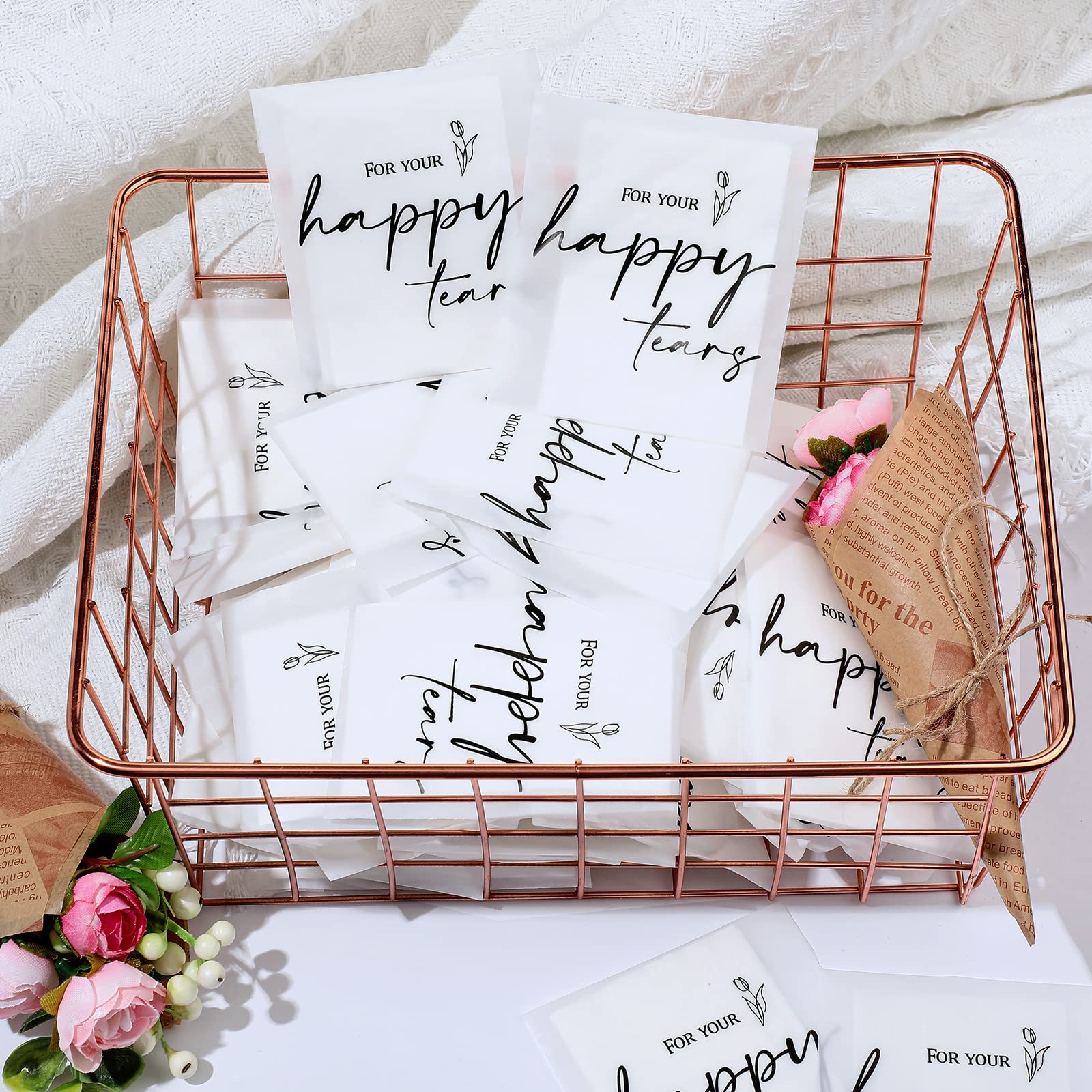 Eaasty Happy Tears Tissue Packs for Wedding 3 Ply Wedding Tissues for Guests Travel Size Bulk Facial Paper Welcome Bag Stuffers Gift Bride and Groom Mother(30 Pack)