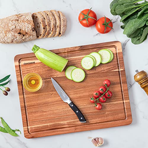OAKSWARE Cutting Boards, 17x13 Large Acacia Wooden Cutting Board for Kitchen, Edge Grain Reversible Wood Chopping Board with Juice Groove and Handles, Pre-Oiled Carving Tray for Meat & Cheese