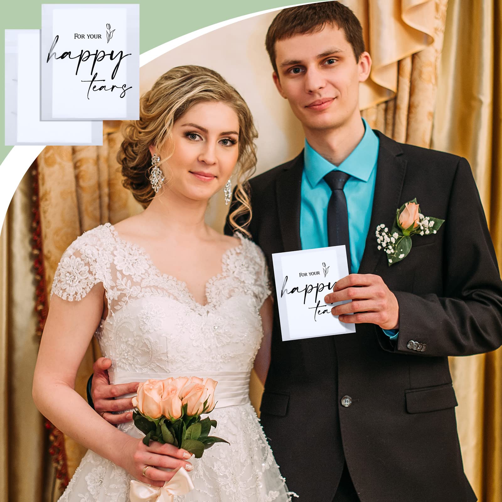 Eaasty Happy Tears Tissue Packs for Wedding 3 Ply Wedding Tissues for Guests Travel Size Bulk Facial Paper Welcome Bag Stuffers Gift Bride and Groom Mother(30 Pack)