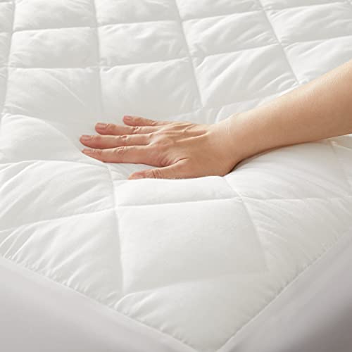 Amazon Basics Hypoallergenic Quilted Mattress Topper Pad Cover - 18 Inch Deep, Twin XL, White