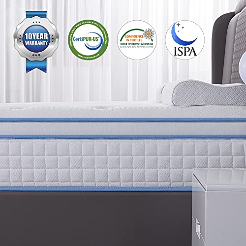 12 Inch Queen Innerspring Hybrid Mattress + 42 Inch Platform Bed Frame (Grey)