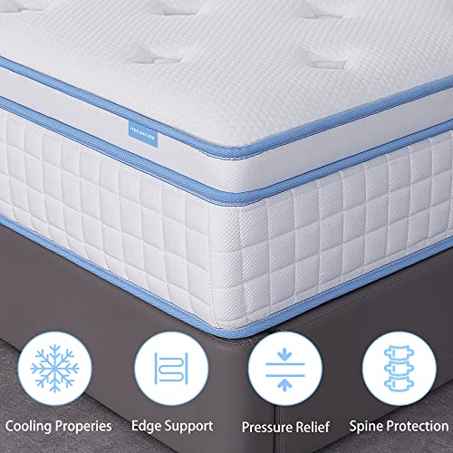12 Inch Queen Innerspring Hybrid Mattress + 42 Inch Platform Bed Frame (Grey)