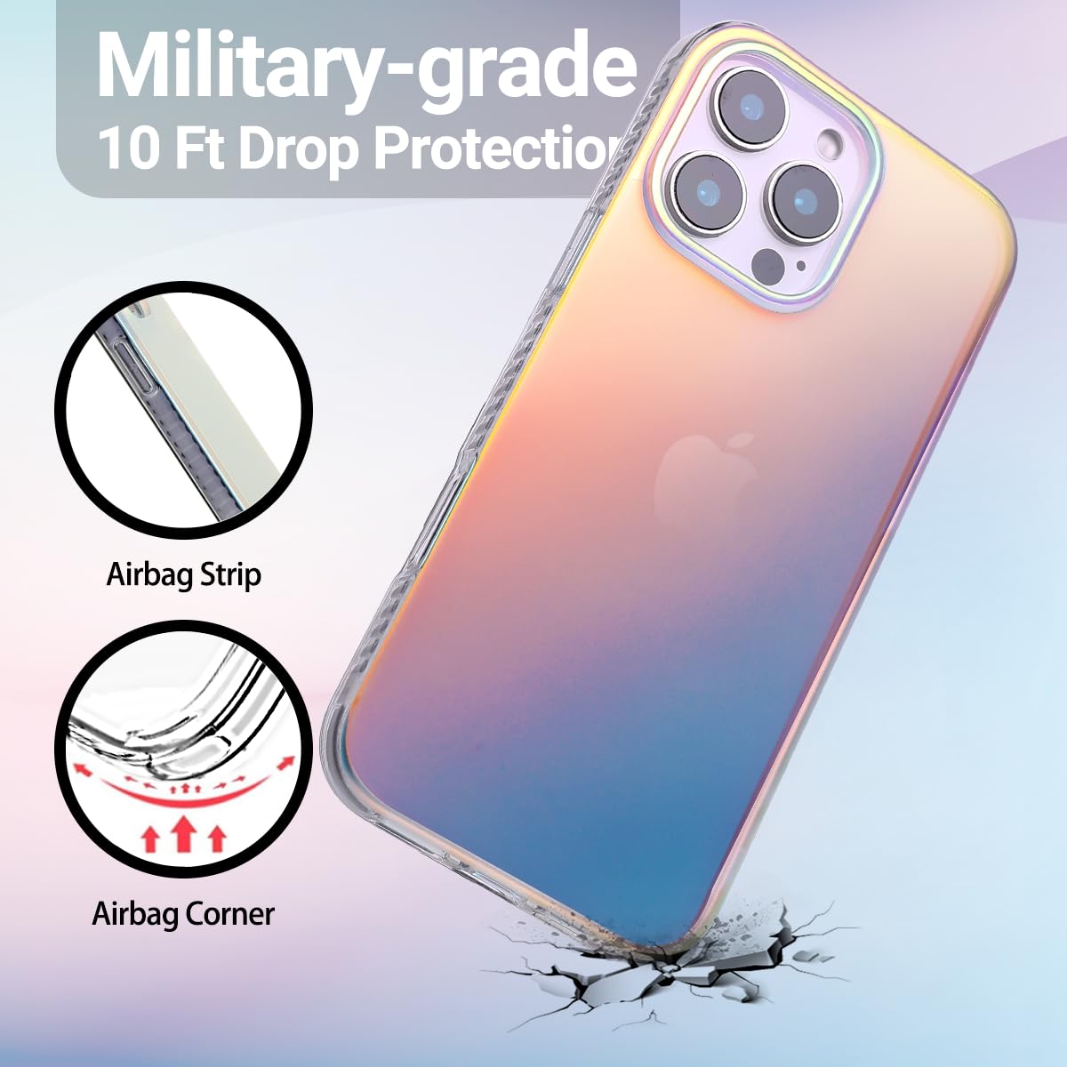 Dosanlues Iridescent Holographic Phone case for iPhone 13 Pro Max, [10FT Drop Protection] Translucent Matte Hard PC Back with Soft Silicone Edge Slim Protective for iPhone 13 Pro Max Case 6.7"