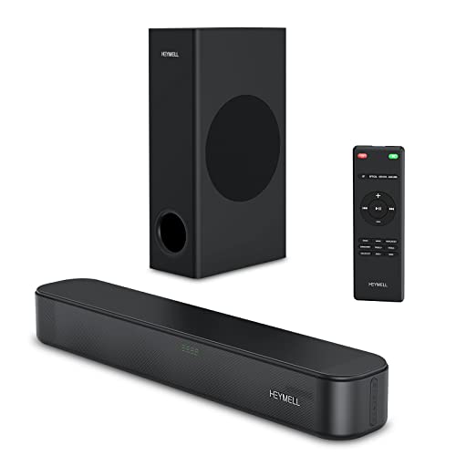 Heymell 2.1CH 160W Soundbar for TV with Subwoofer,Powerful and Clear Bass, Clear Voice, No Background Noise,DSP 3D Surround Sound Bar,TV Soundbar HDMI ARC Optical,HDMI Cable (Included)