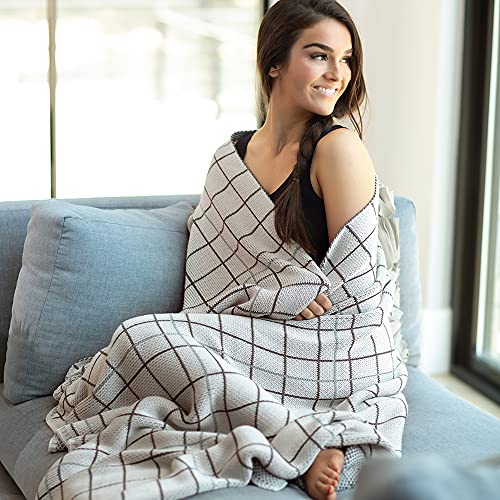 Cariloha Bamboo-Viscose Knit Throw Blanket - Lightweight Summer Throw Blanket for Home - Plaid Harbor Grey