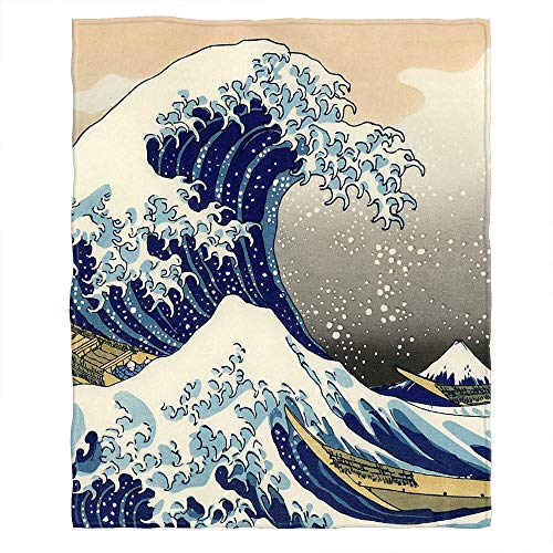 Moslion Soft Cozy Throw Blanket Japanese The Great Wave Off Kanagawa Pattern Fuzzy Warm Couch/Bed Blanket for Adult/Youth Polyester 50 X 60 Inches(Home/Travel/Camping Applicable)