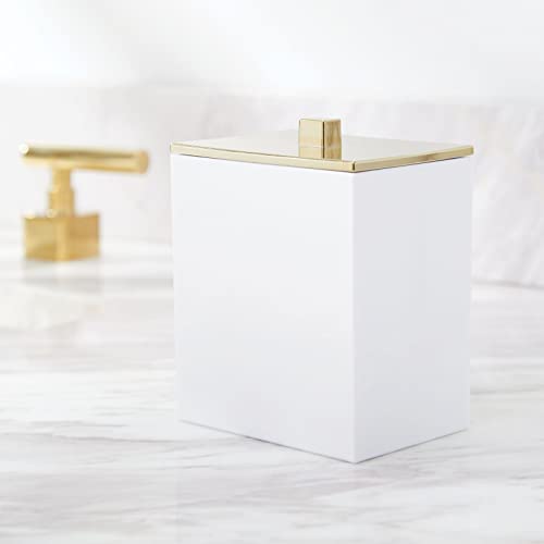 mDesign Plastic Rectangle Apothecary Canister - Organizer for Bathroom Vanity Countertop Shelf Decor - Holds Cotton Swabs, Soap, Makeup, Bath Salts - Lumiere Collection - 2 Pack - White/Soft Brass