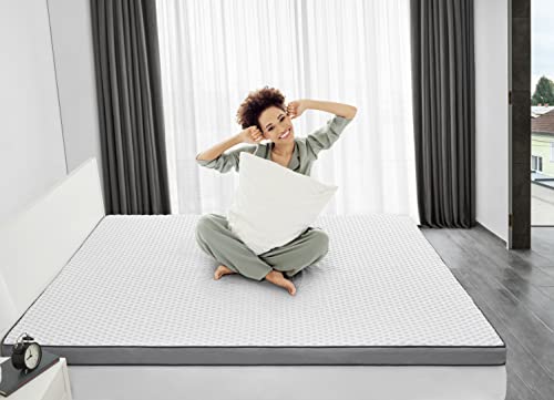 OWLLIGHT Mattress Topper Queen, 3 Inch Egg Crate Queen Memory Foam Mattress Topper, CertiPUR-US Certified Dual Layer Gel Infused, Removable & Washable Soft Cover, Relieve Pressure Points