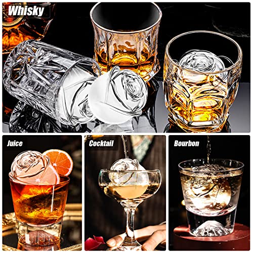 Pack 2, KooMall Large Ice Cube Tray, 3D Rose Ice Mold 2.5 Inch, Make 8 Giant Cute Flower Shape Ice, Silicone Fun Big Ice Ball Maker for Cocktails Juice Whiskey Bourbon Freezer, 1 Pink & 1 Black