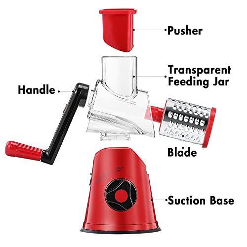 Cheese Grater Rotary, Rotary Grater for Kitchen, Kitchen Grater Vegetable Slicer with 3 Drum Blades, Fast Cutting Cheese Shredder for Vegetables and Nuts