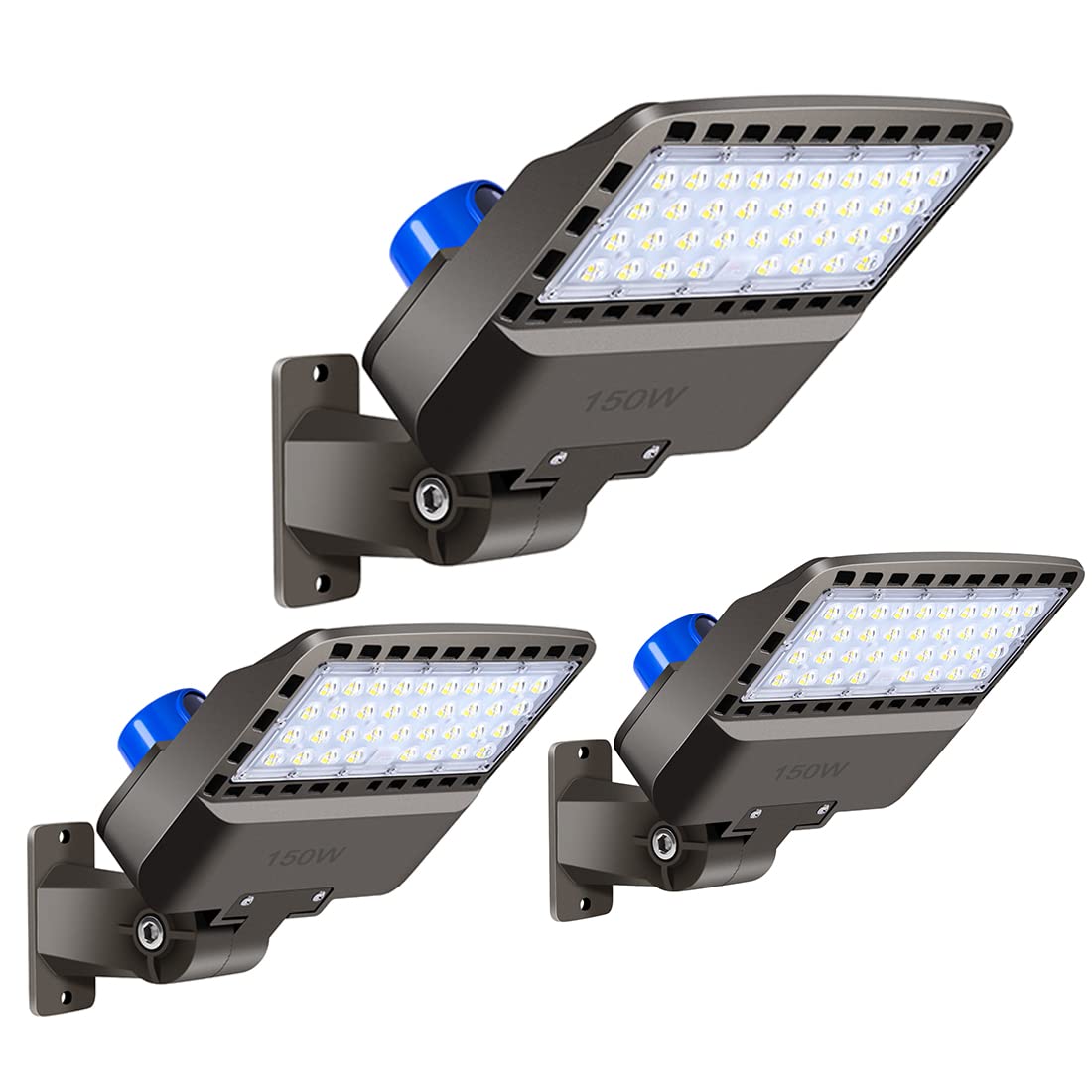 Juyace 150W led Parking lot Light Dusk to Dawn Outdoor Lighting Commercial Flood IP65 Waterproof 5000K Wall Mount 100-277V Shoe Box Street Yard Security Area（3 Pack