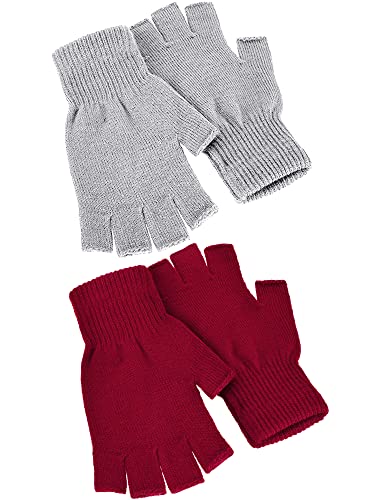 SATINIOR 2 Pair Unisex Half Finger Gloves Winter