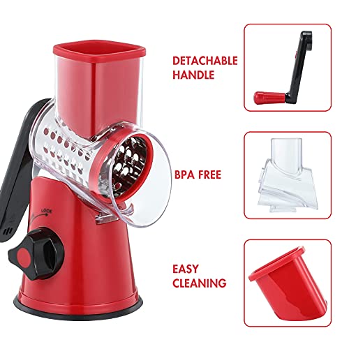 Cheese Grater Rotary, Rotary Grater for Kitchen, Kitchen Grater Vegetable Slicer with 3 Drum Blades, Fast Cutting Cheese Shredder for Vegetables and Nuts