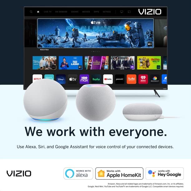 VIZIO 55-Inch Class V-Series LED 4K UHD Smart TV Compatible with Netflix, Disney+, Apple TV, YouTube and Voice Remote + Wall Mount Included (No Stands) - V555-J01 (Renewed)