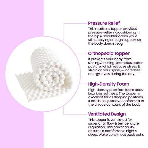 Mayton Convoluted Egg Shell 1-inch Breathable Foam Bed Topper | Makes Mattresses Comfortable and Relaxing, Provides Faster Pain Relief, and Provides Orthopedic Beneficial Support, Twin, White