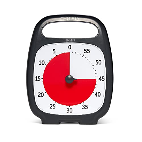 TIME TIMER PLUS 60 Minute Desk Visual Timer - Countdown Timer with Portable Handle for Classroom, Office, Homeschooling, Study Tool with Silent Operation (Charcoal)