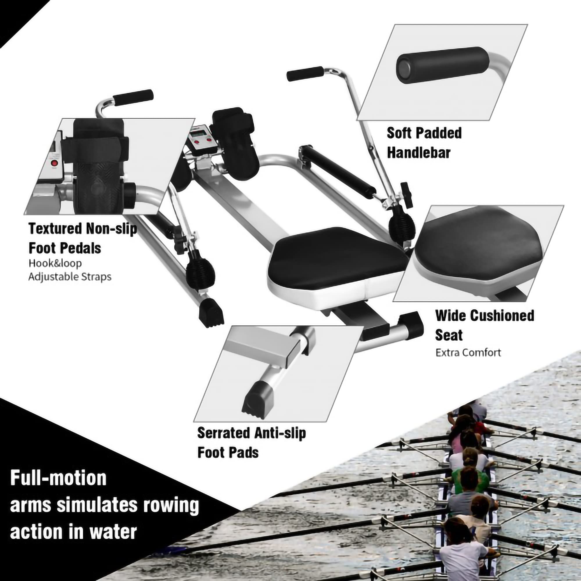 Health & Fitness Dual Function Magnetic Rowing Machine w/Digital Monitor, Multi-Exercise Step PlatesHome Use - Folding,for Cardio Exercise, Soft Seat