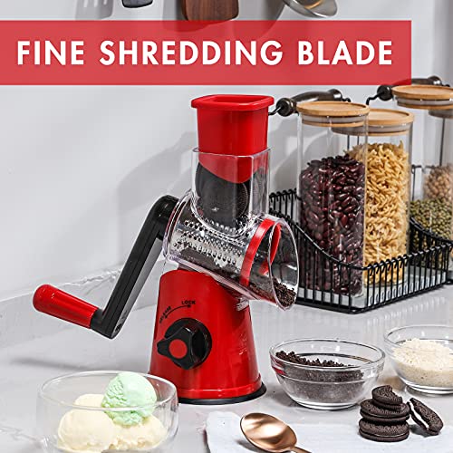 Cheese Grater Rotary, Rotary Grater for Kitchen, Kitchen Grater Vegetable Slicer with 3 Drum Blades, Fast Cutting Cheese Shredder for Vegetables and Nuts