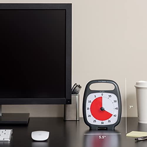 TIME TIMER PLUS 60 Minute Desk Visual Timer - Countdown Timer with Portable Handle for Classroom, Office, Homeschooling, Study Tool with Silent Operation (Charcoal)