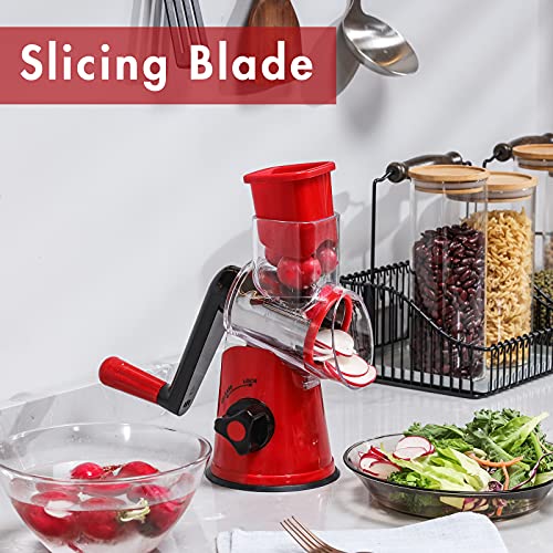 Cheese Grater Rotary, Rotary Grater for Kitchen, Kitchen Grater Vegetable Slicer with 3 Drum Blades, Fast Cutting Cheese Shredder for Vegetables and Nuts