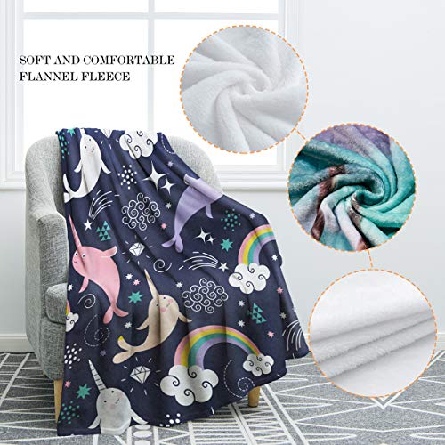 Jekeno Narwhals Blanket Throw Smooth Soft Blanket for Sofa Couch Bed Office 50"x60"
