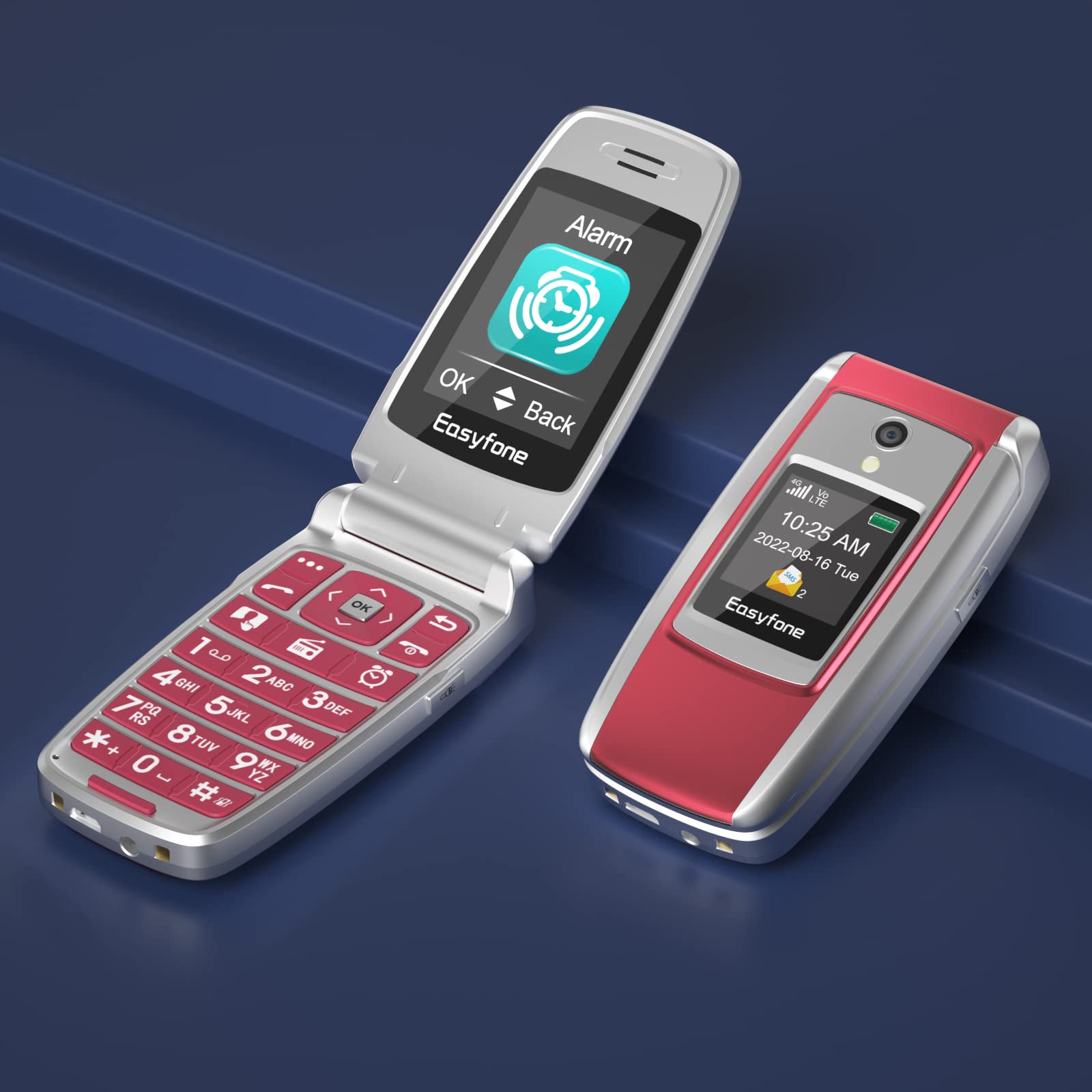 Easyfone T300 4G LTE Unlocked Senior Flip Cell Phone, Big Button Clear Sound Flip Mobile Phone for Elderly with SOS Button, GPS and Big Charging Dock (Red)
