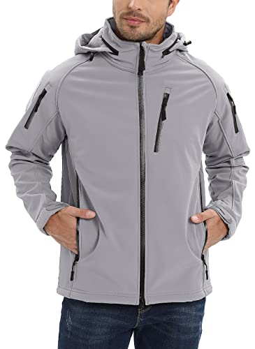 TACVASEN Men's Special Ops Military Police Duty Jacket Heavy Weight Waterproof Rain Coat for Men Warm Light Grey, L