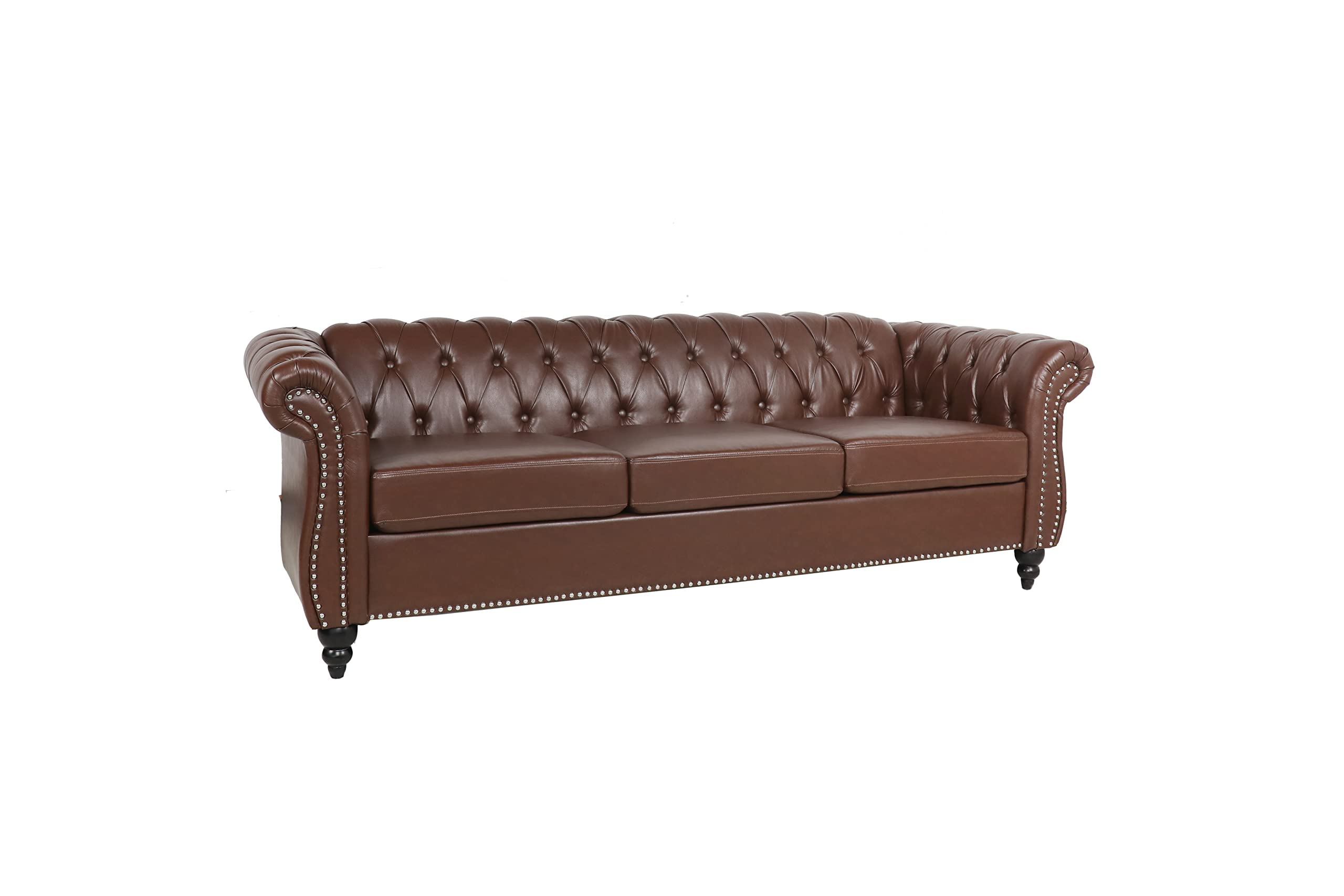 LEVNARY Chesterfield Sofa, Classic Tufted Upholstered Leather Couch, Modern 3 Seater Couch Furniture with Tufted Back for Living Room Office (Dark Brown)