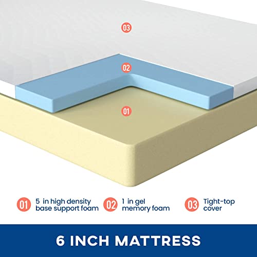Full Size Mattress 6 Inch Gel Memory Foam Mattress in a Box, Fiberglass Free, Medium Firm Full Mattress for Cooler Sleep Supportive & Pressure Relief, CertiPUR-US Certified