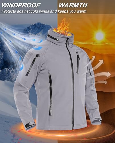 TACVASEN Men's Special Ops Military Police Duty Jacket Heavy Weight Waterproof Rain Coat for Men Warm Light Grey, L