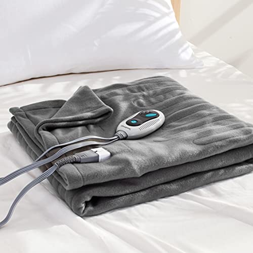 Beautyrest Fleece Electric Blanket Heated Throw Wrap Super Soft Hypoallergenic with Auto Shutoff-3-Setting Controller, 50 x 60 in, Grey
