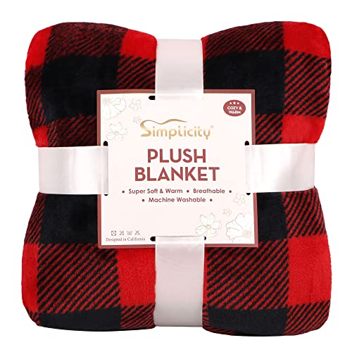 Winter Warm Red and Black Buffalo Plaid Patterned Decorative Super Soft Twin Woven Fleece Couch Throw Blanket
