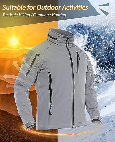 TACVASEN Men's Special Ops Military Police Duty Jacket Heavy Weight Waterproof Rain Coat for Men Warm Light Grey, L