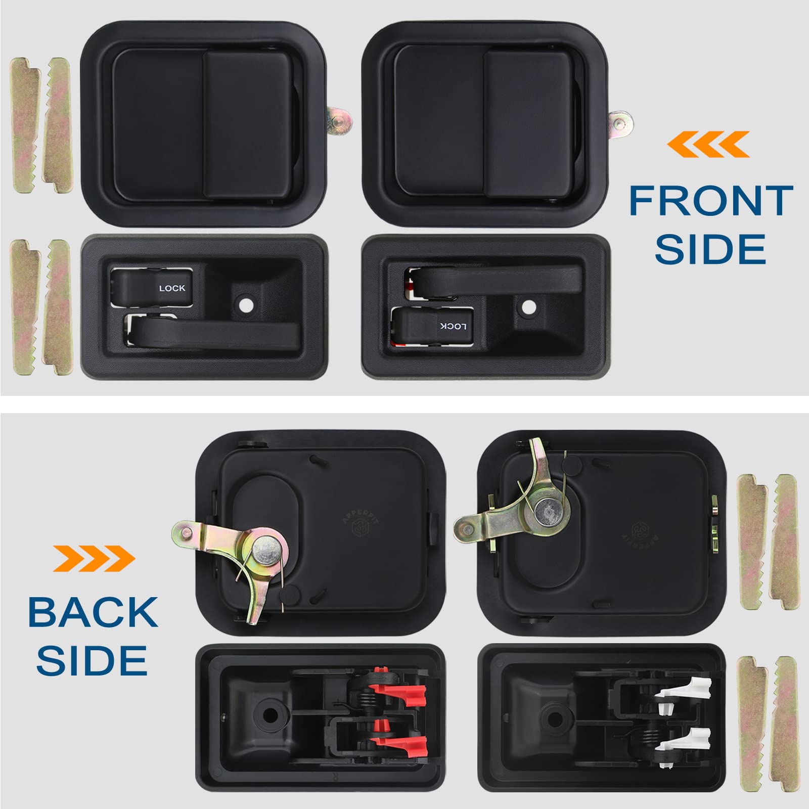 APPERFiT Exterior & Interior Door Handles w/Keepers Compatible with Jeep Wrangler YJ TJ 1991-2006 with Full Doors Replaces 55176382AE 55176383AE 55176477AB 55176476AB
