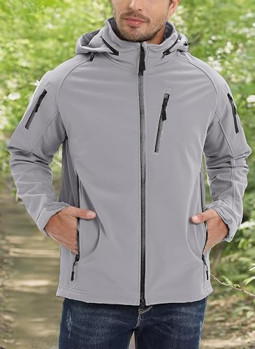 TACVASEN Men's Special Ops Military Police Duty Jacket Heavy Weight Waterproof Rain Coat for Men Warm Light Grey, L