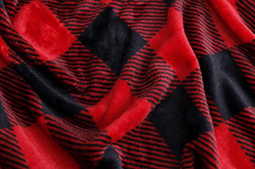 Winter Warm Red and Black Buffalo Plaid Patterned Decorative Super Soft Twin Woven Fleece Couch Throw Blanket