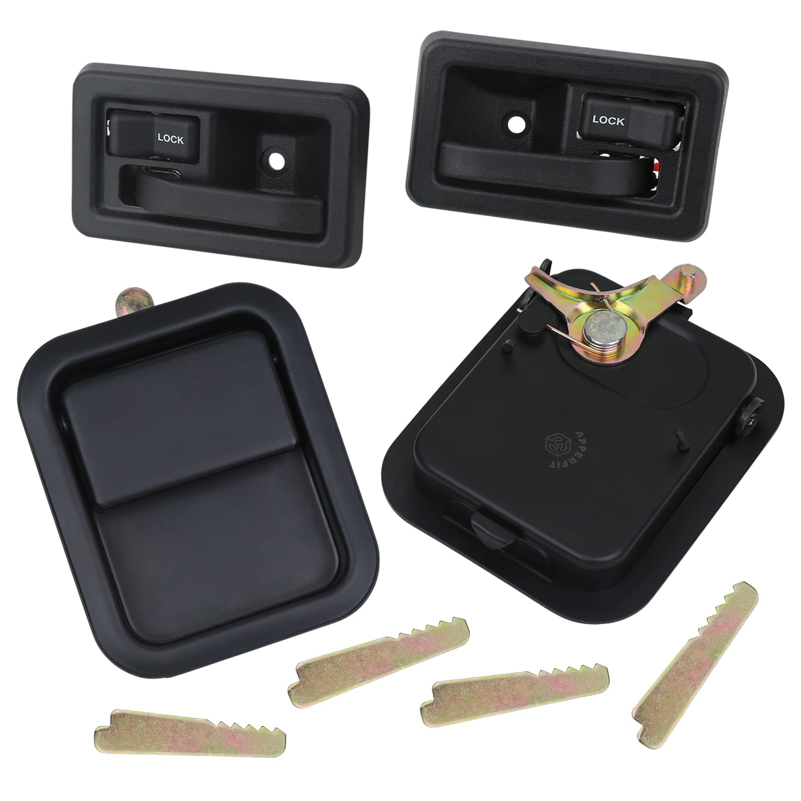 APPERFiT Exterior & Interior Door Handles w/Keepers Compatible with Jeep Wrangler YJ TJ 1991-2006 with Full Doors Replaces 55176382AE 55176383AE 55176477AB 55176476AB