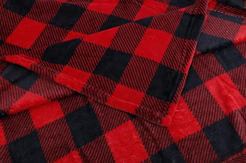 Winter Warm Red and Black Buffalo Plaid Patterned Decorative Super Soft Twin Woven Fleece Couch Throw Blanket