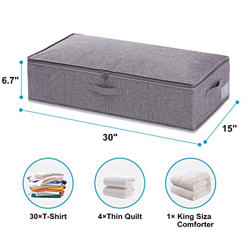 Sillars Under Bed Storage, Foldable Under Bed Storage Containers with Sturdy Structure for Organizing Clothes, 2 Pack, Grey, 30"L x 15"W x 6.7"H