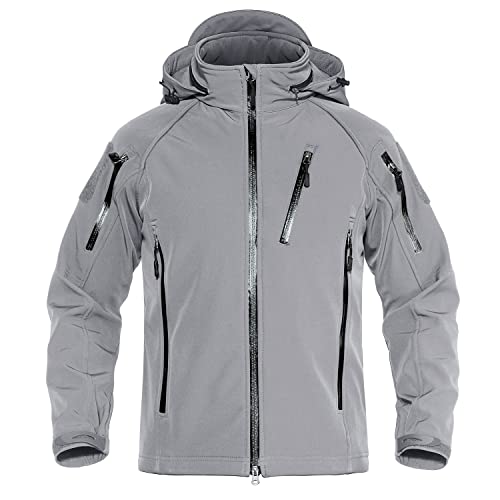 TACVASEN Men's Special Ops Military Police Duty Jacket Heavy Weight Waterproof Rain Coat for Men Warm Light Grey, L