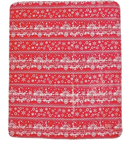 Victoria's Secret Soft Sherpa Blanket Color Red White Snowflake Size 50” x 60” New